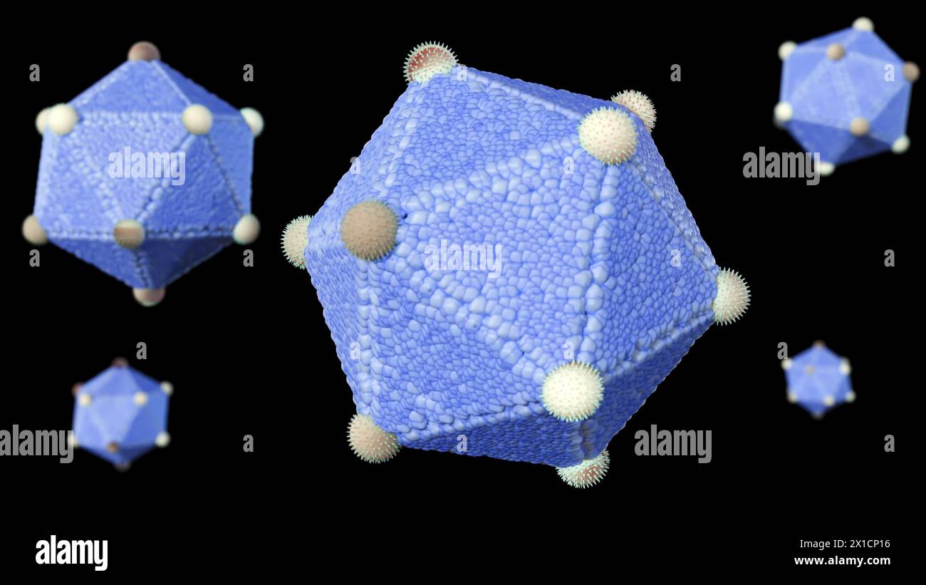 3d rendering of The icosahedral structure of viruses. Viruses with an ...