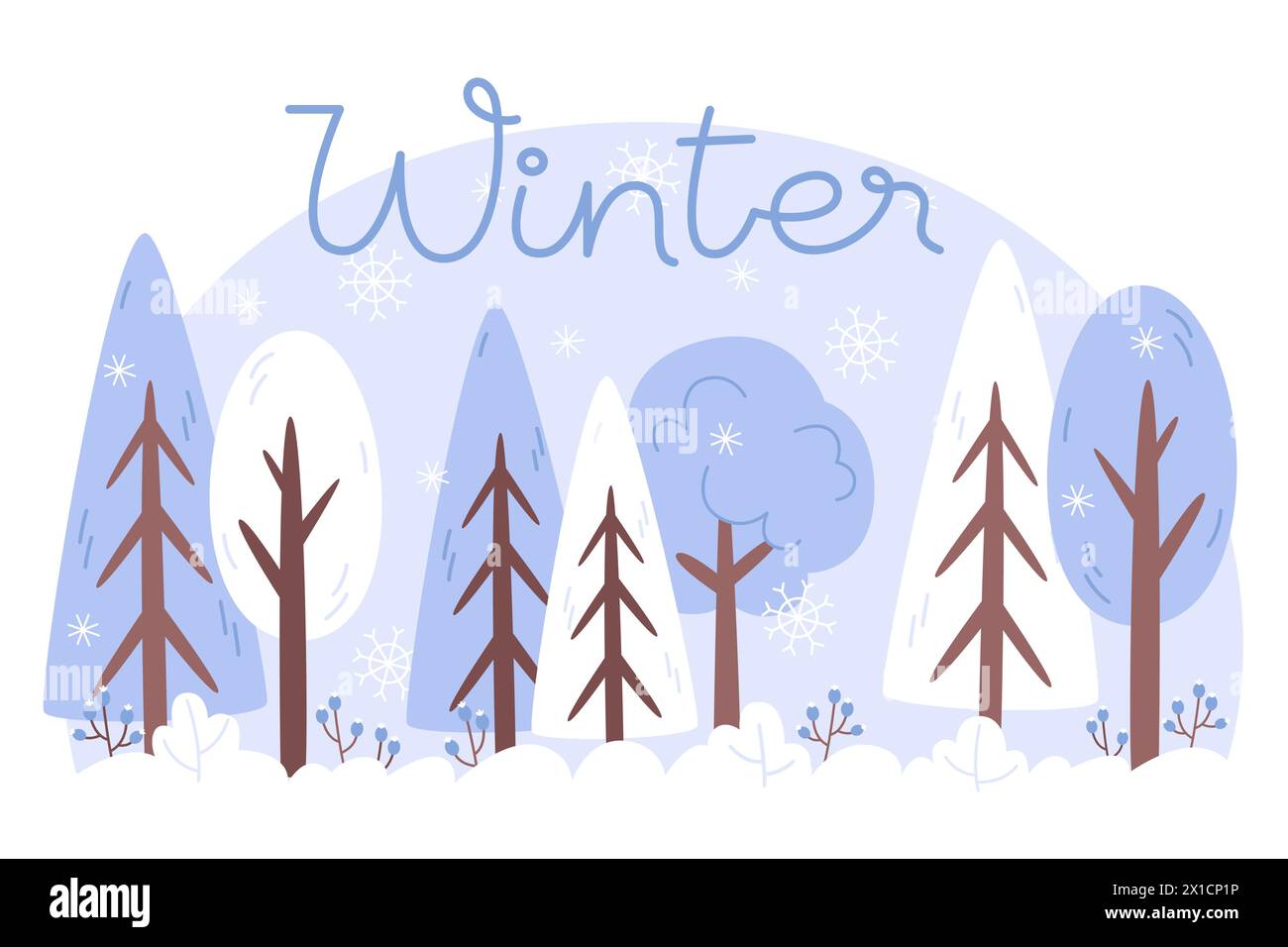 Winter landscape with a snowy forest in a flat style Stock Vector Image ...