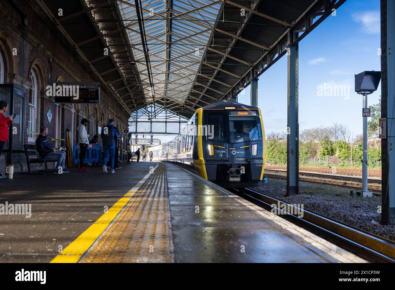 Merseyrail train arriving at Chester station platform Stock Photo - Alamy