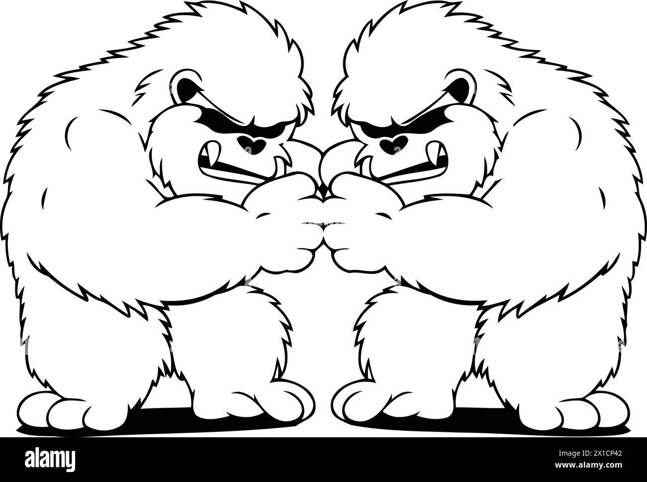 Angry cartoon white bears fight. Vector illustration isolated on blue ...