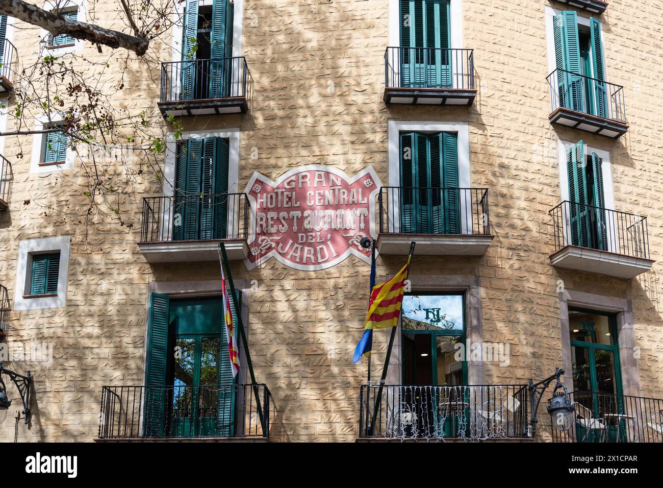 Barcelona, Spain: House facades at Placa del Pi, a charming square ...