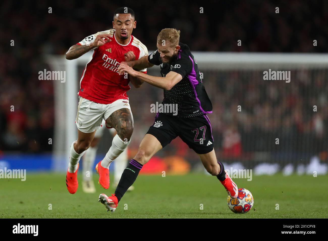 Gabriel Jesus of Arsenal and Konrad Laimer of Bayern Munich - Arsenal v ...