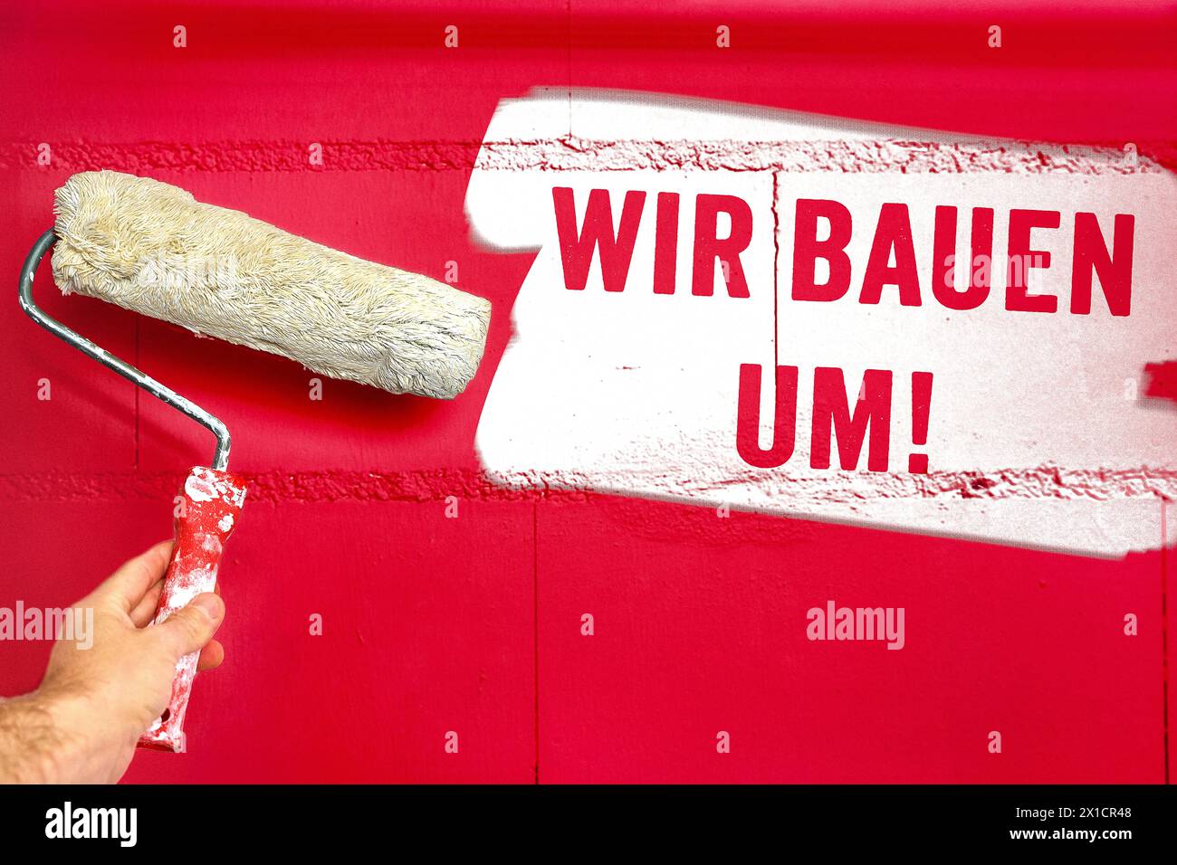 16 April 2024: We are rebuilding Lettering on a freshly painted wall. PHOTOMONTAGE *** Wir bauen ...