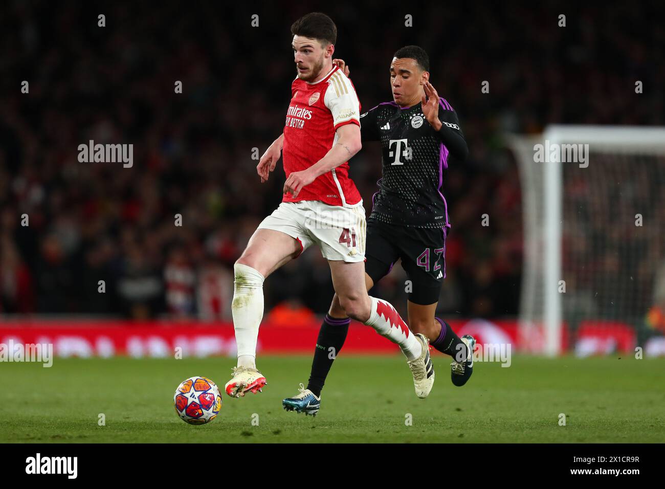 Declan Rice of Arsenal and Jamal Musiala of Bayern Munich - Arsenal v ...