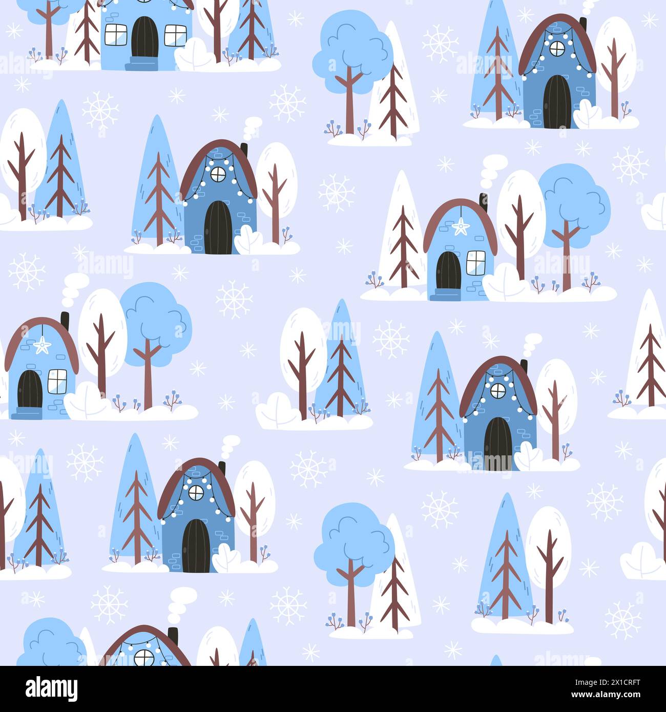 Seamless winter village pattern hi-res stock photography and images - Alamy