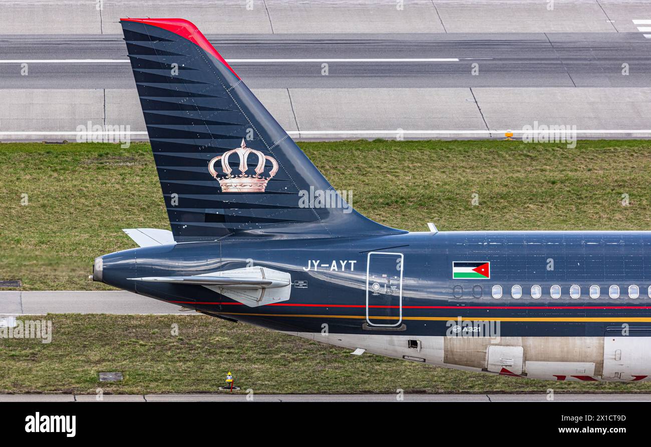 Tail fin of a Royal Jordanian Airlines Airbus A321-231 taxiing to the ...