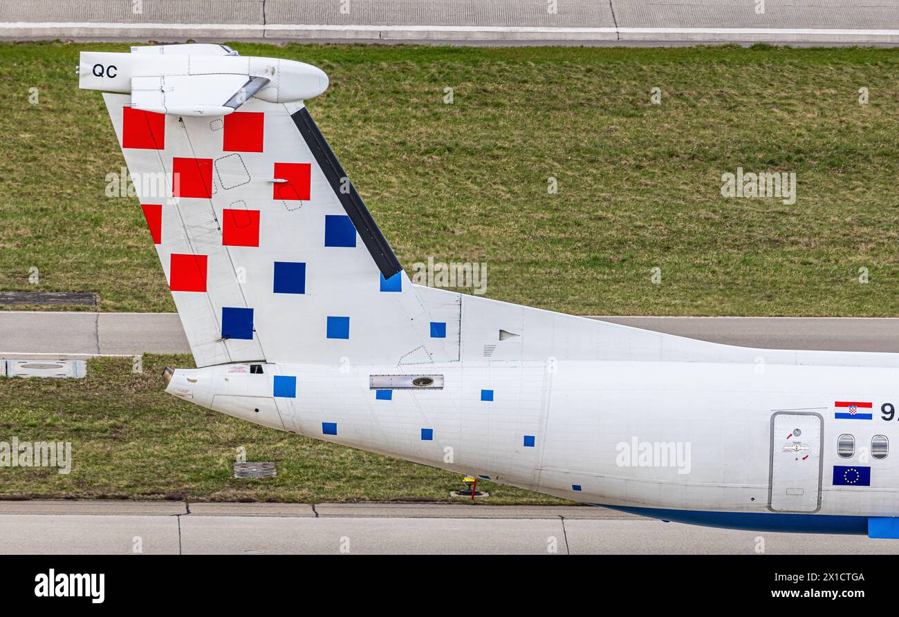 Tail fin of a Bombardier Dash 8 Q400 of Croatia Airlines at Zurich ...