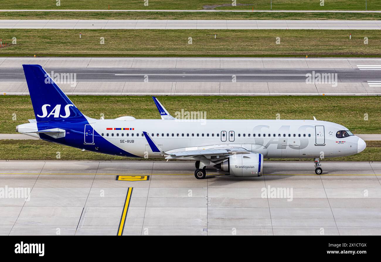 An Airbus A320-251N (Airbus A320neo) from SAS Scandinavian taxis to the runway at Zurich Airport ...