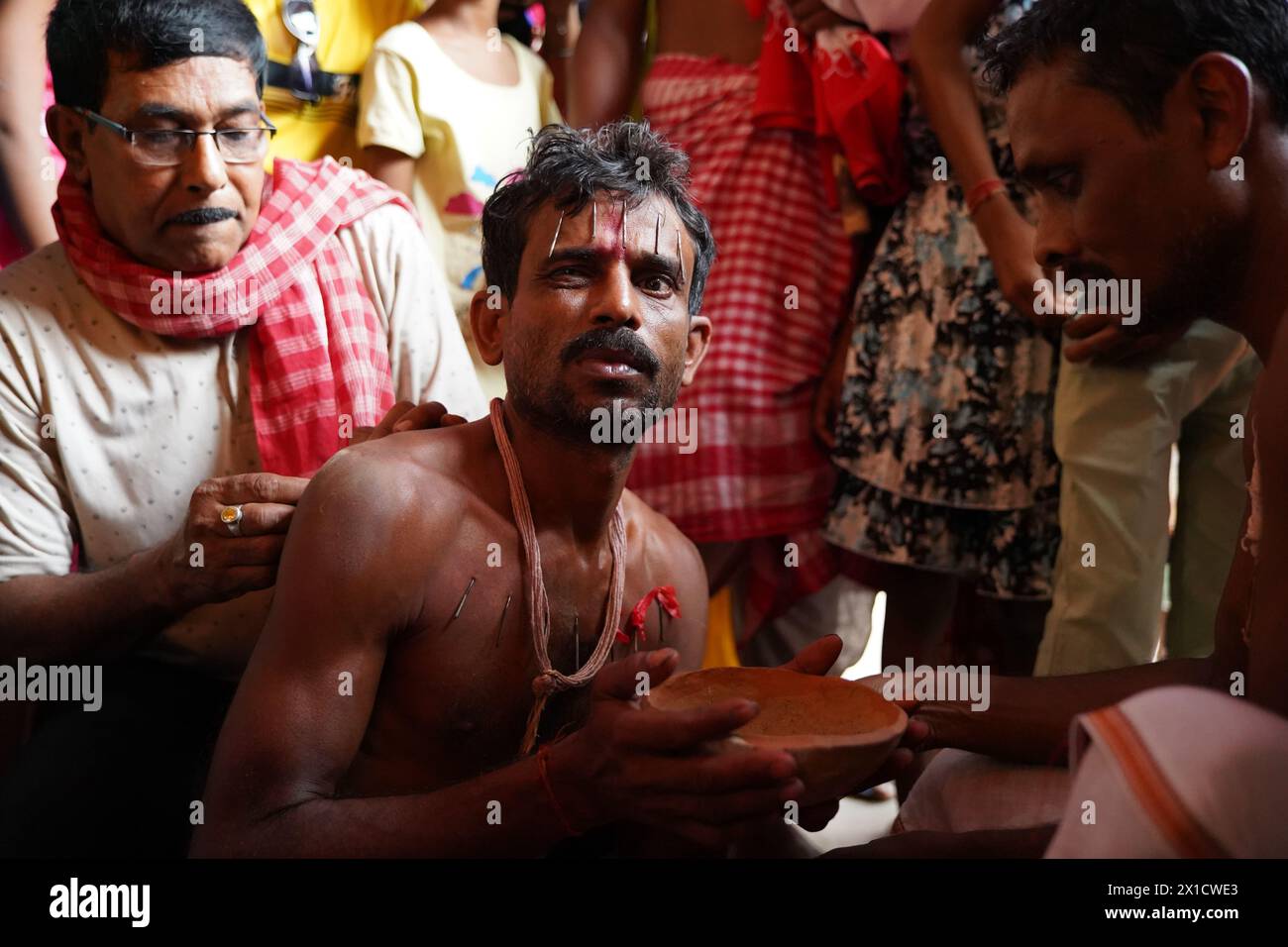 Devotees in Bainan, a village about 60 kilometers from Kolkata, are ...