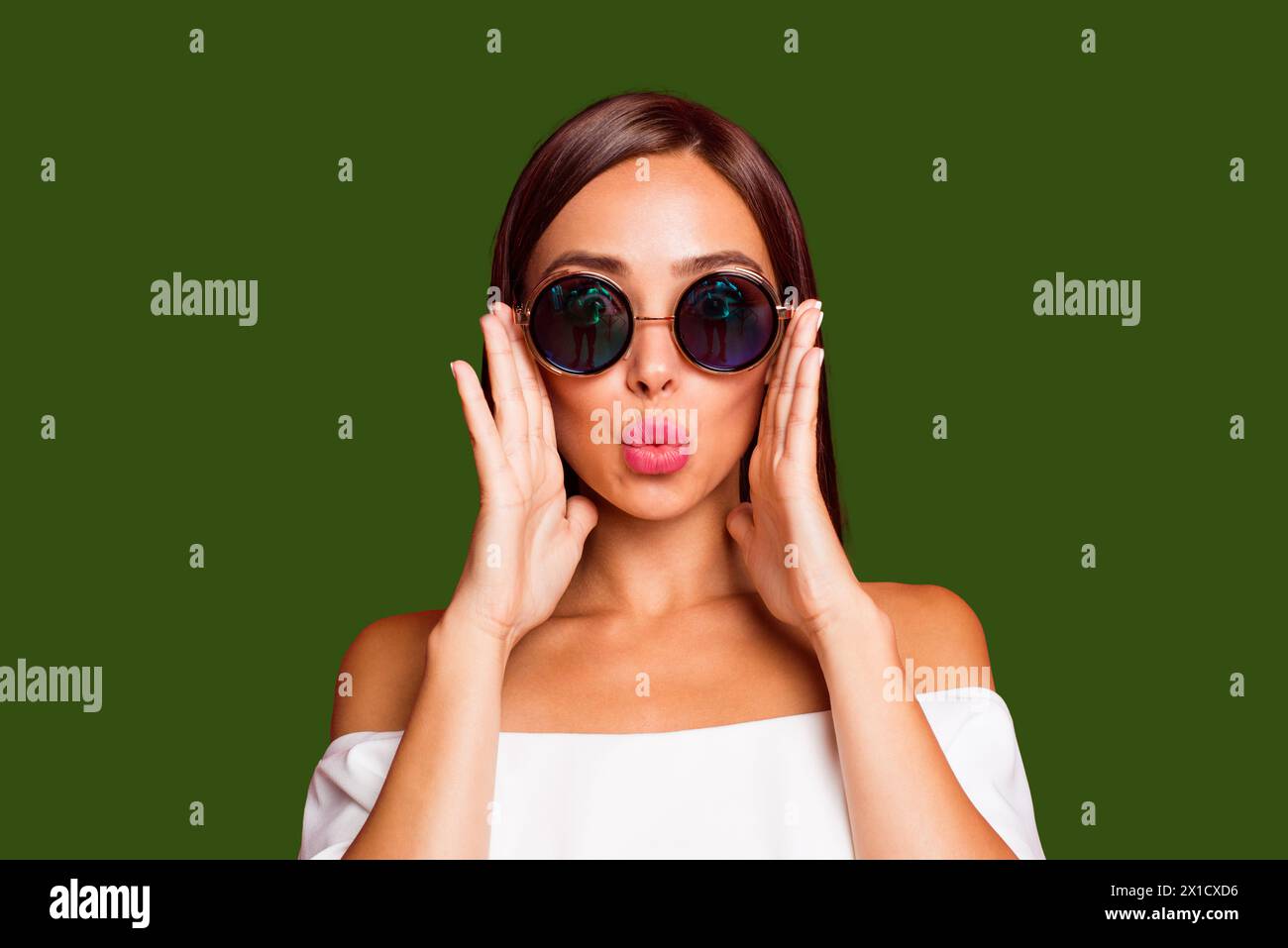 Close-up portrait of nice funny funky well-groomed attractive glam lady ...