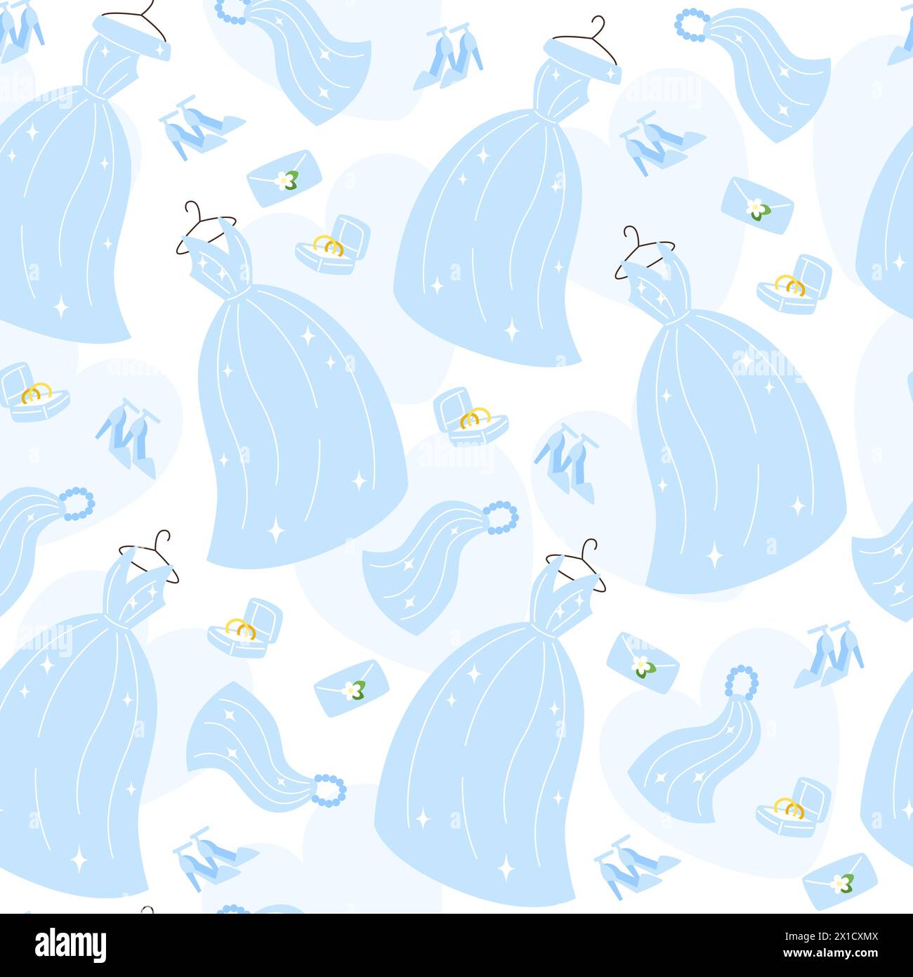Wedding seamless pattern with blue dresses, rings, bridal veil in flat style Stock Vector Image ...