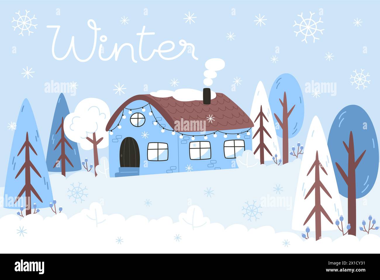 Snowy landscape village in Stock Vector Images - Alamy