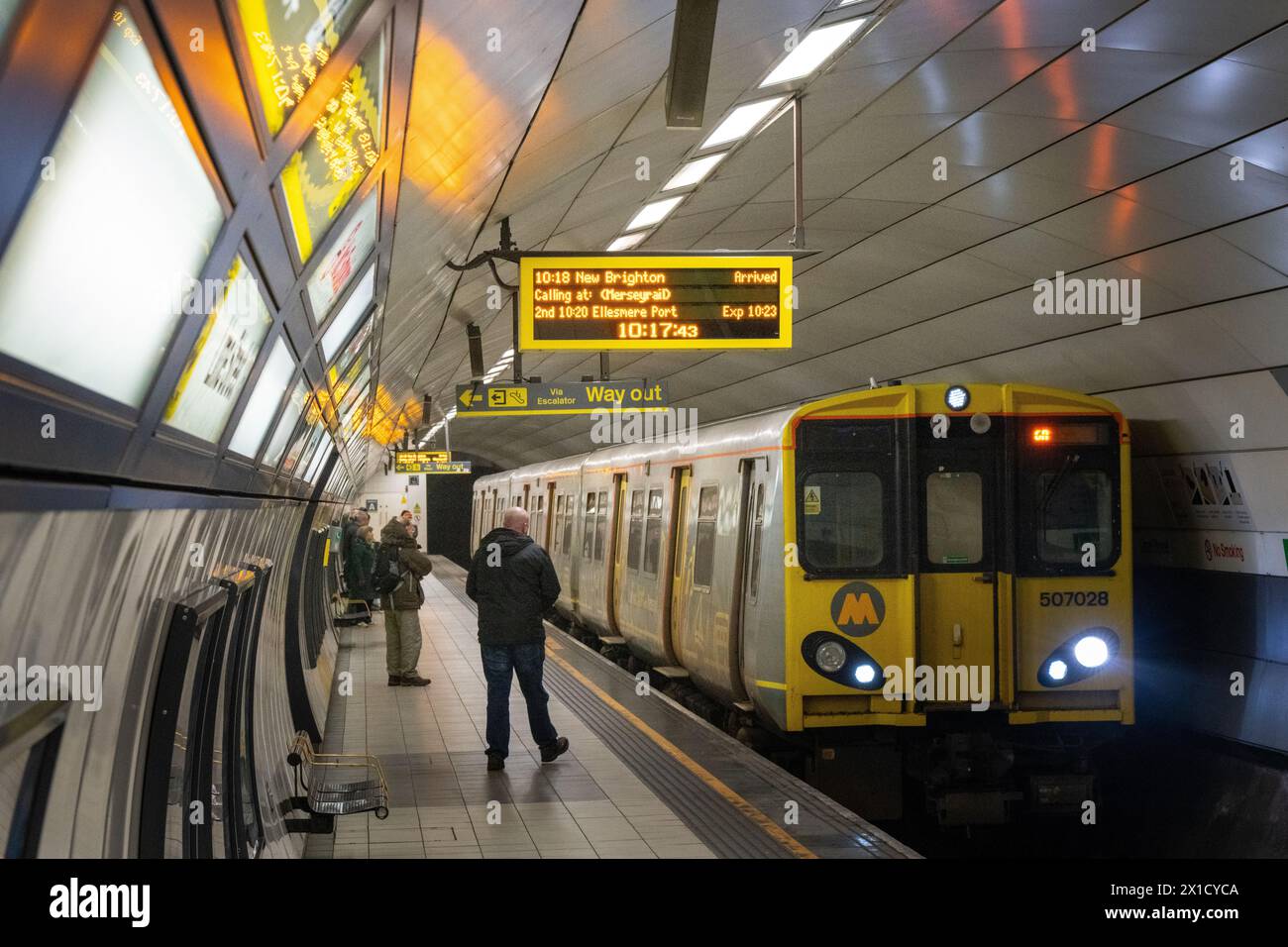 Merseyrail underground train at platform on Lime street lower level ...