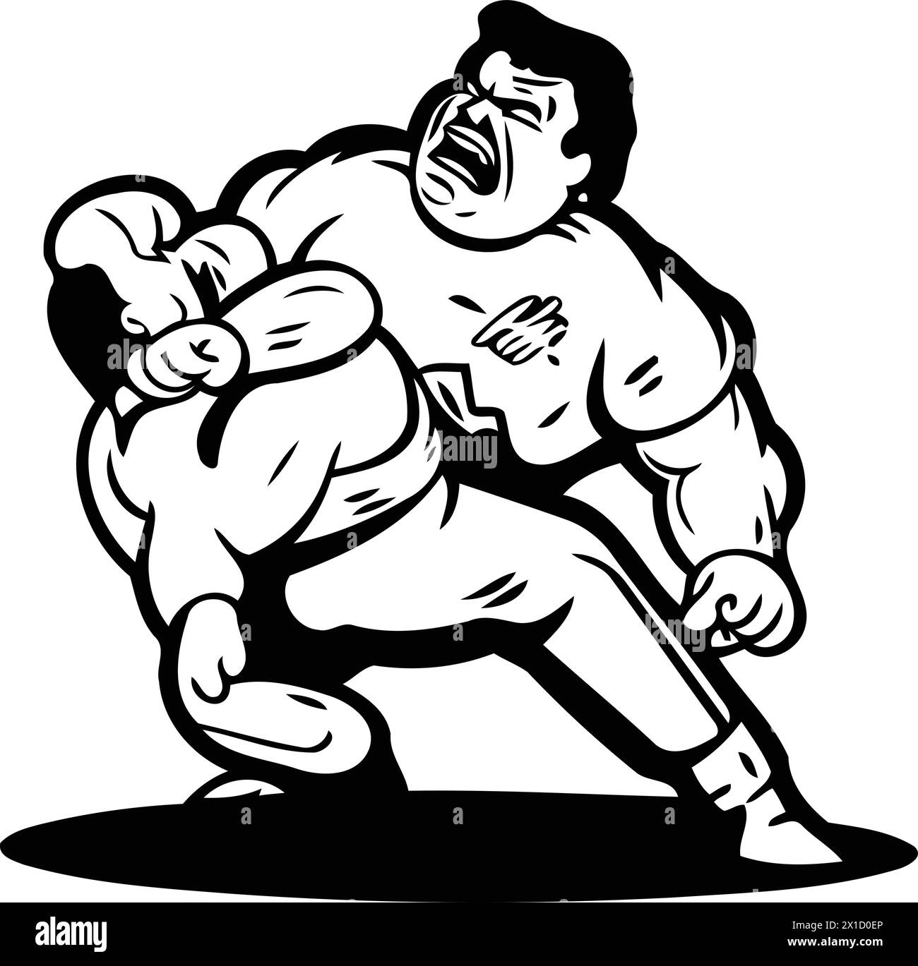 Vector illustration of a sumo wrestler in action on an orange ...