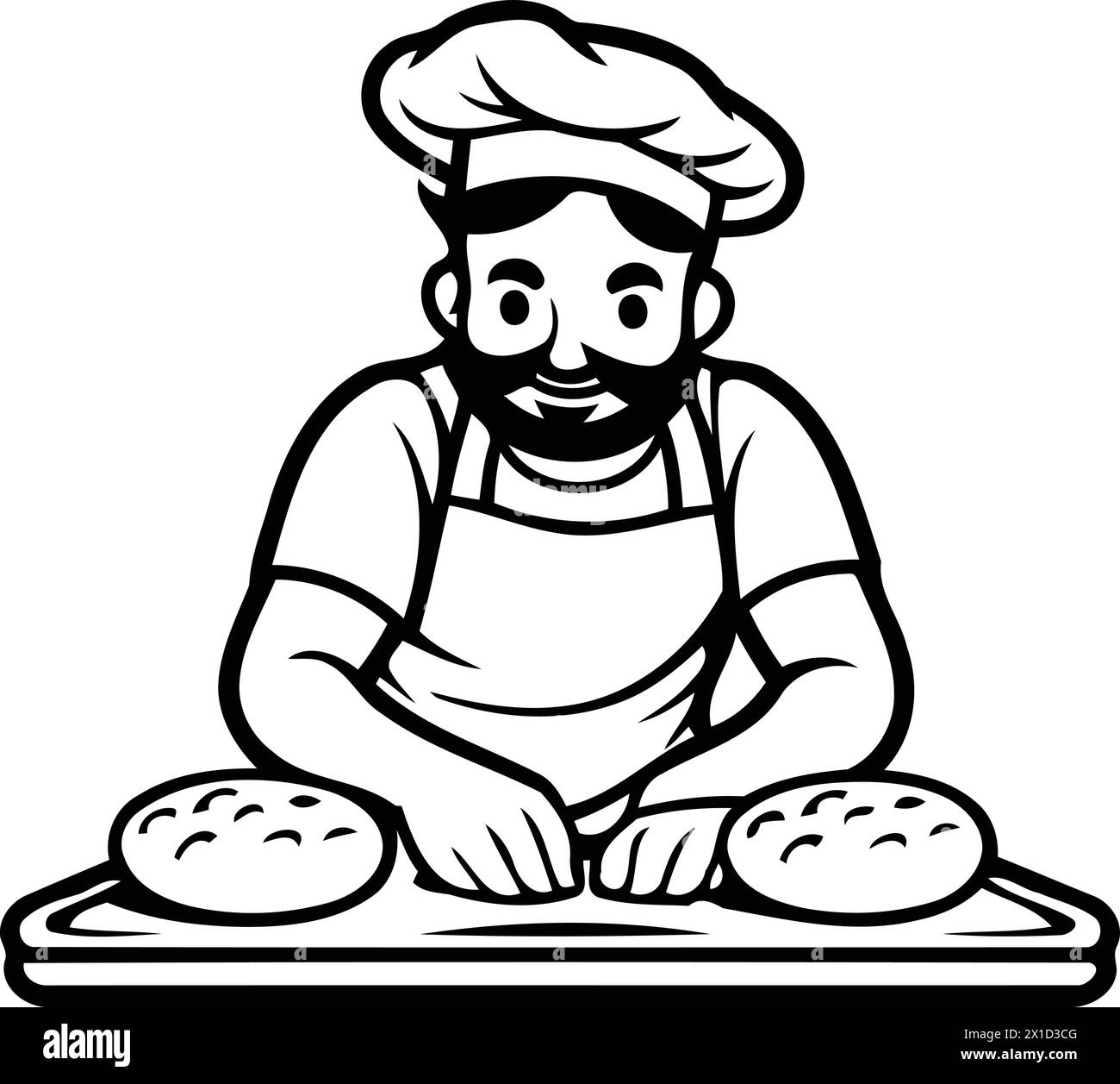 Chef with bread and rolls. Vector illustration in cartoon style Stock ...
