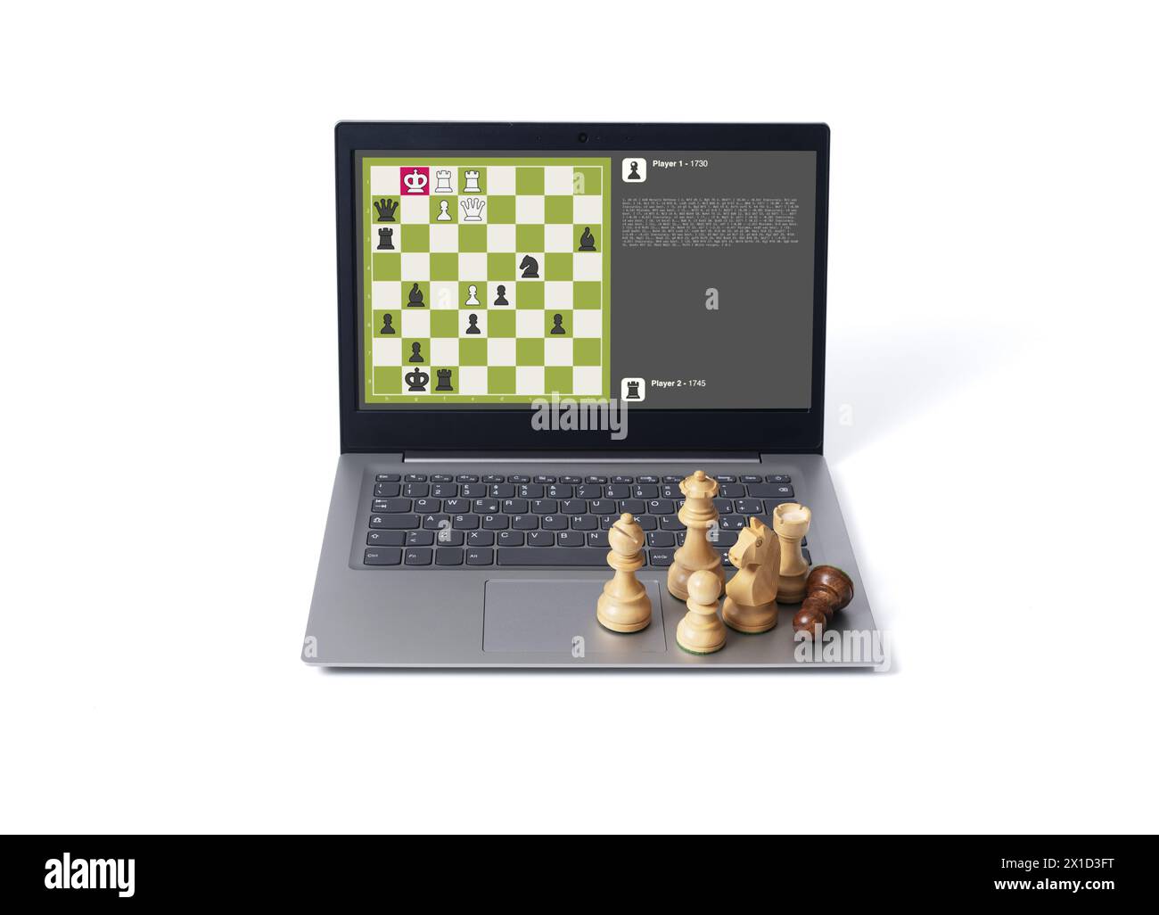 Laptop with chess app on screen, Concept of strategy planning. White ...