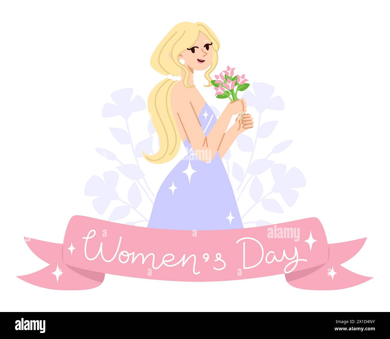Women's day greeting card with young woman in a flat style Stock Vector ...
