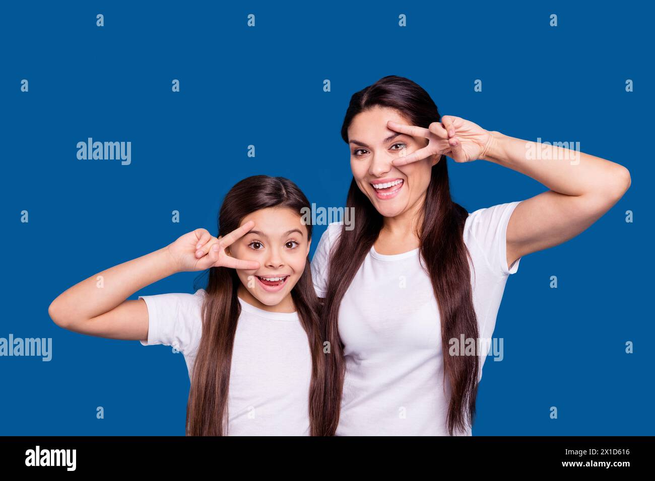 Close up photo cheer two people brown haired mum small little daughter ...