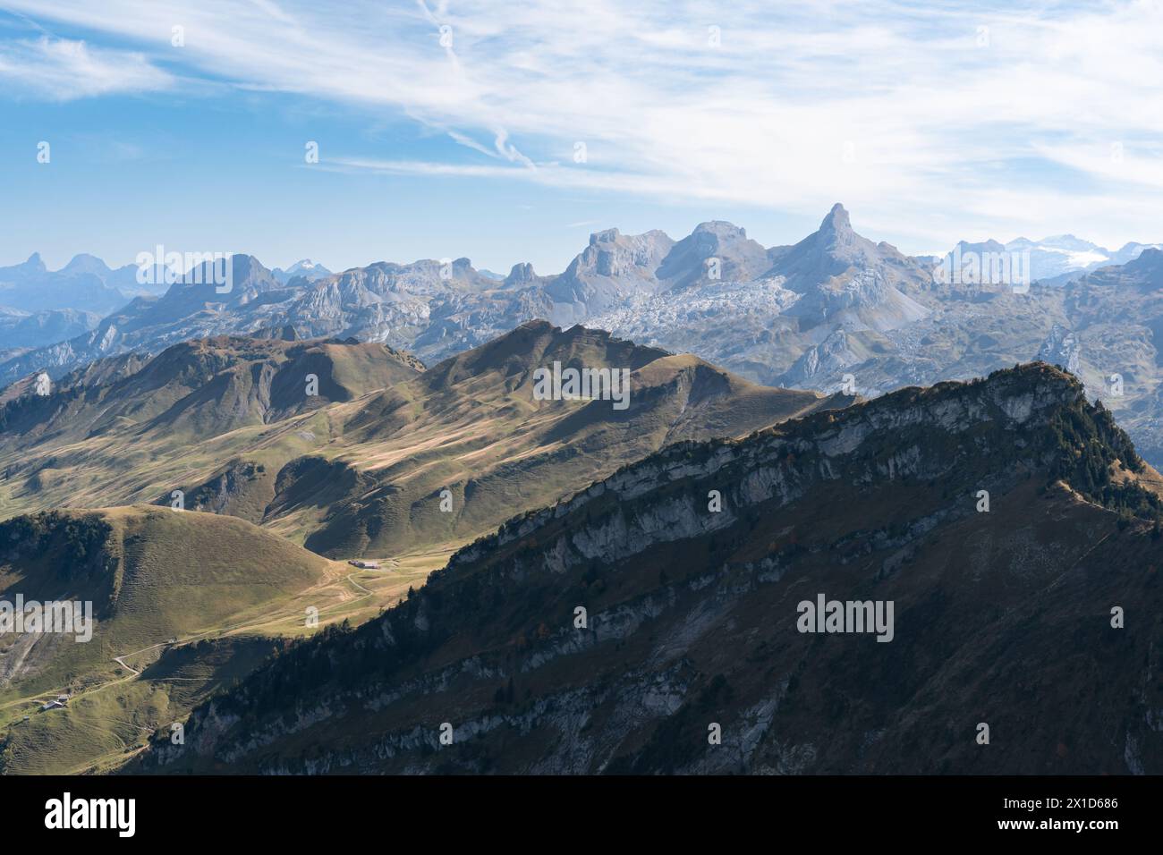 Swiss Alps mountain range seen from summit of Fronalpstock, Switzerland ...