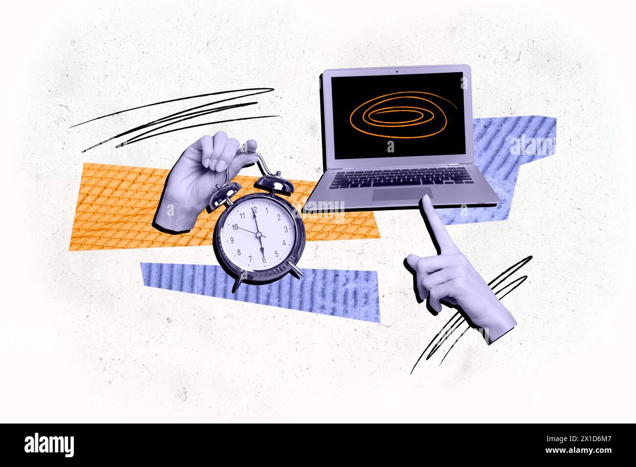 Creative photo collage picture human hand finger alarm clock vote ...