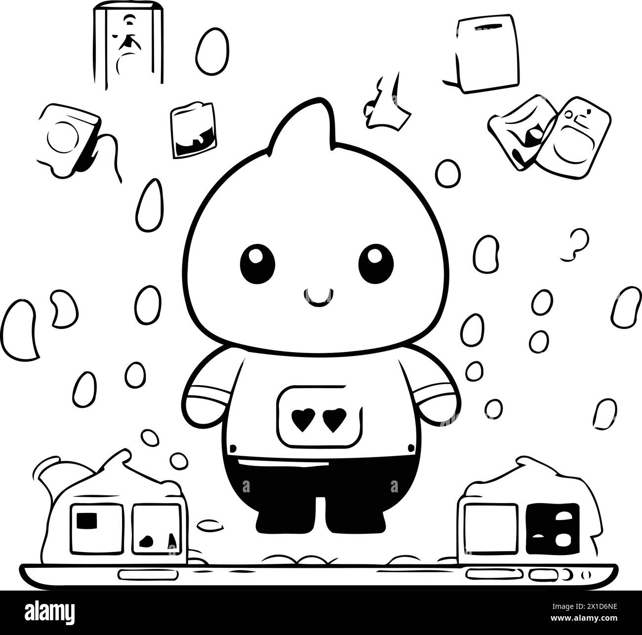 Cute cartoon white cat on the background of the world map Stock Vector ...