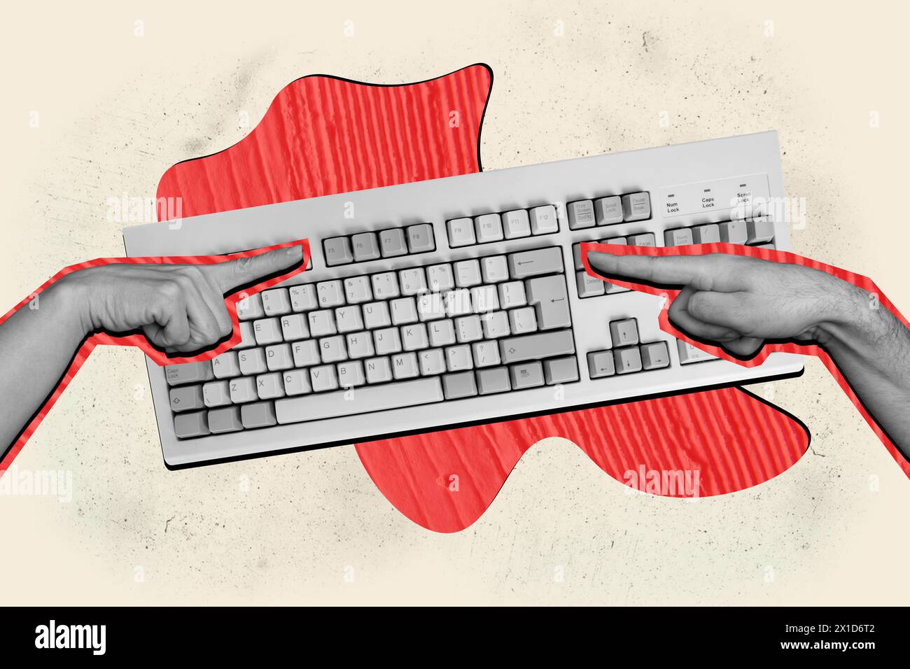 Composite photo collage of hand press computer keyboard button wireless ...