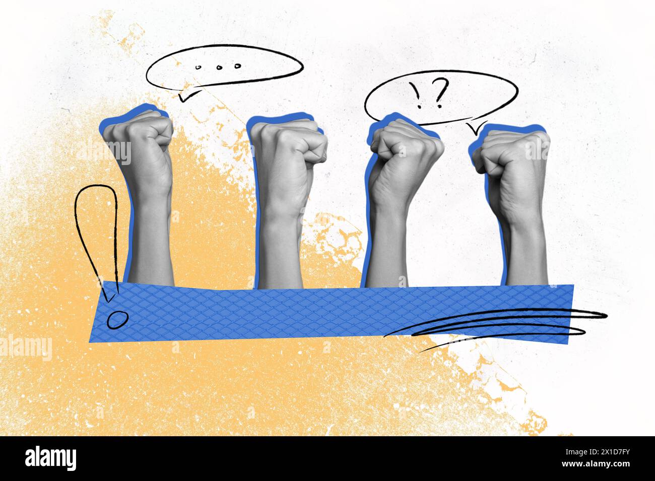 Composite photo collage of hands show fist gesture crowd people vote ...