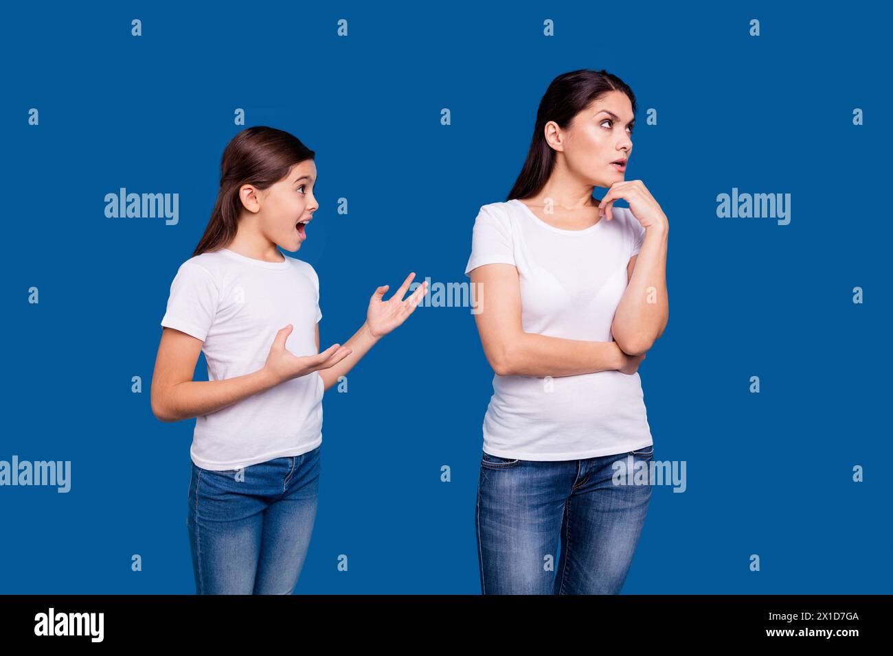 Close up photo two people brown haired mum disinterested ignoring small ...