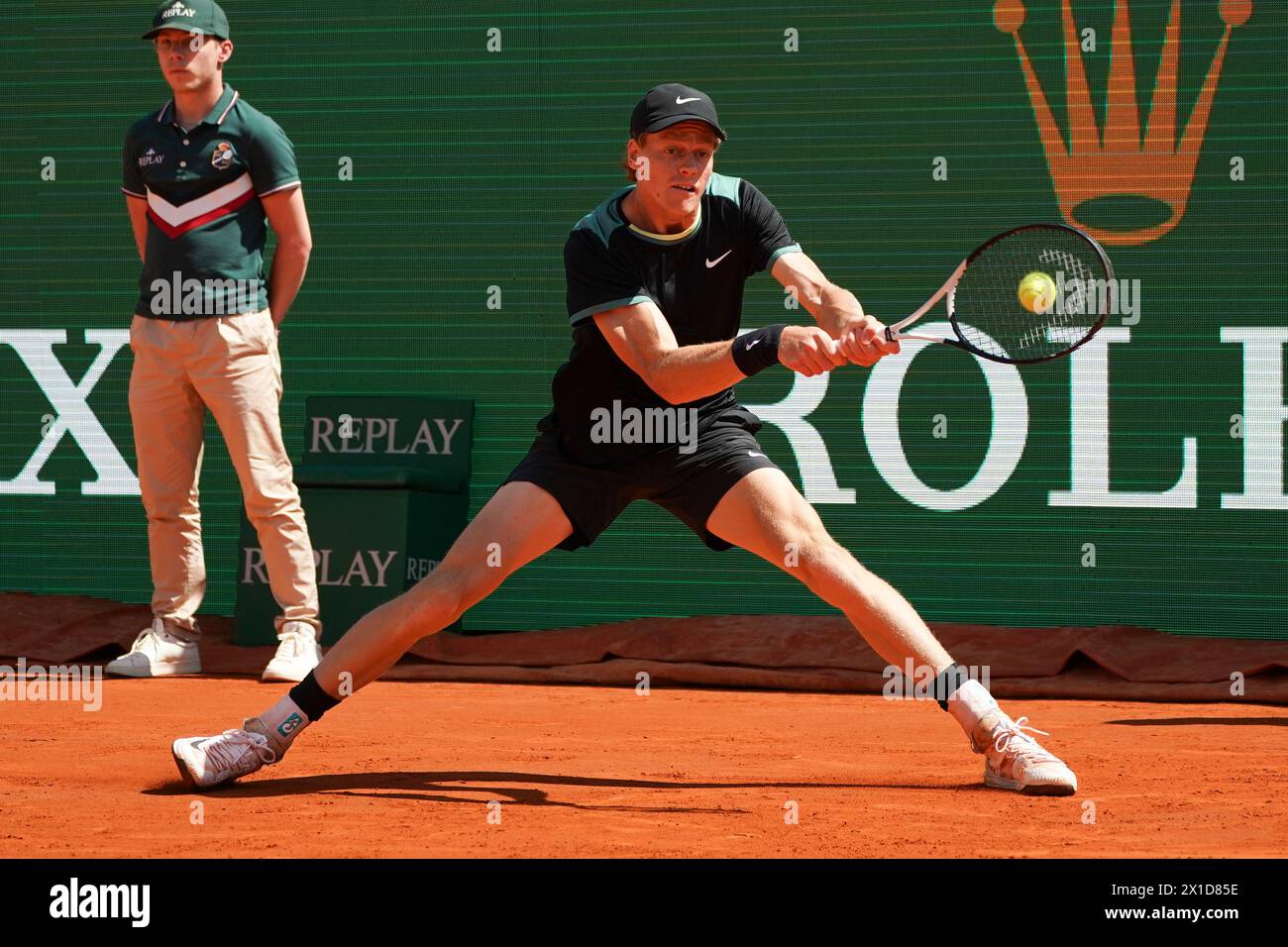 MONTE-CARLO, MONACO - APRIL 11: Jannik Sinner of Italy at the Rolex Monte-Carlo Masters at Monte ...
