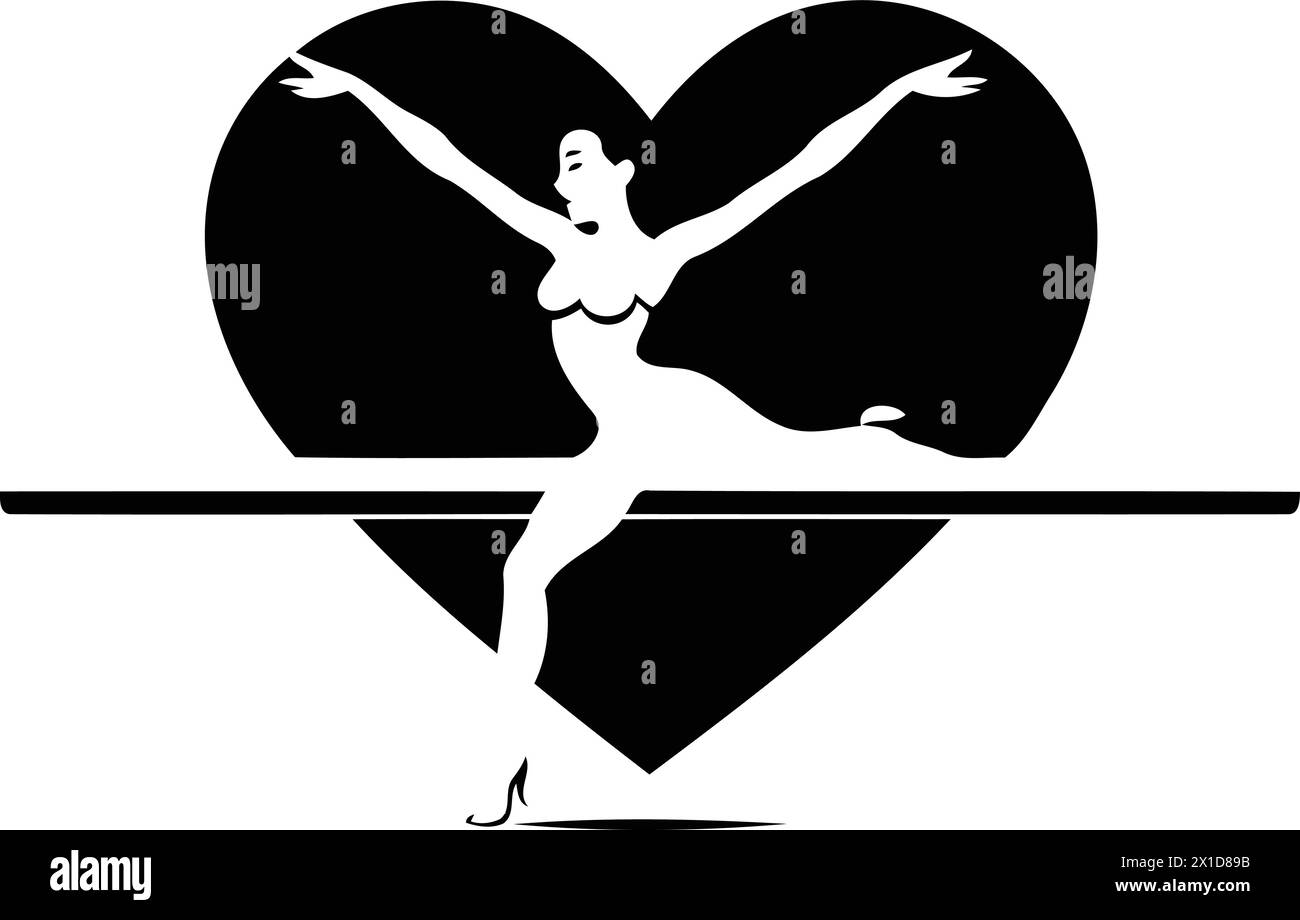 Ballerina in a red heart on a white background. Vector illustration ...