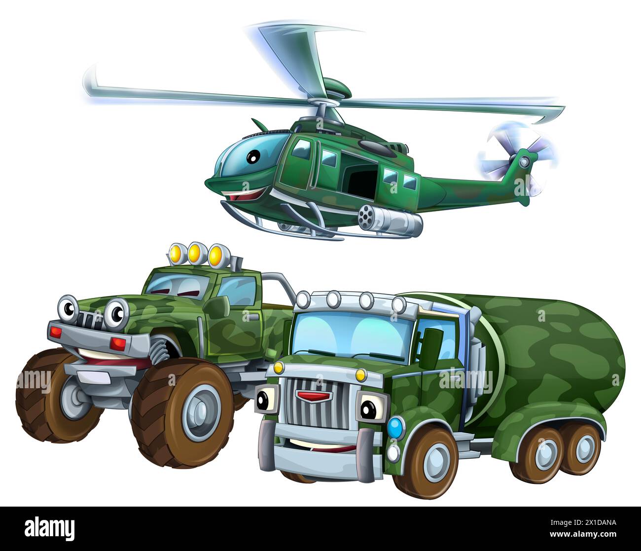 cartoon scene with two military army cars vehicles and flying ...