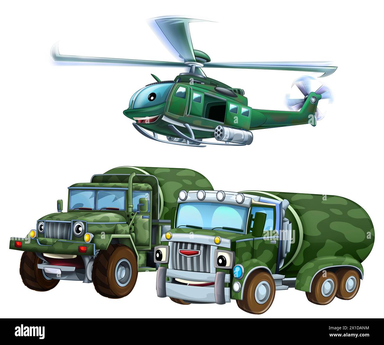 cartoon scene with two military army cars vehicles and flying ...