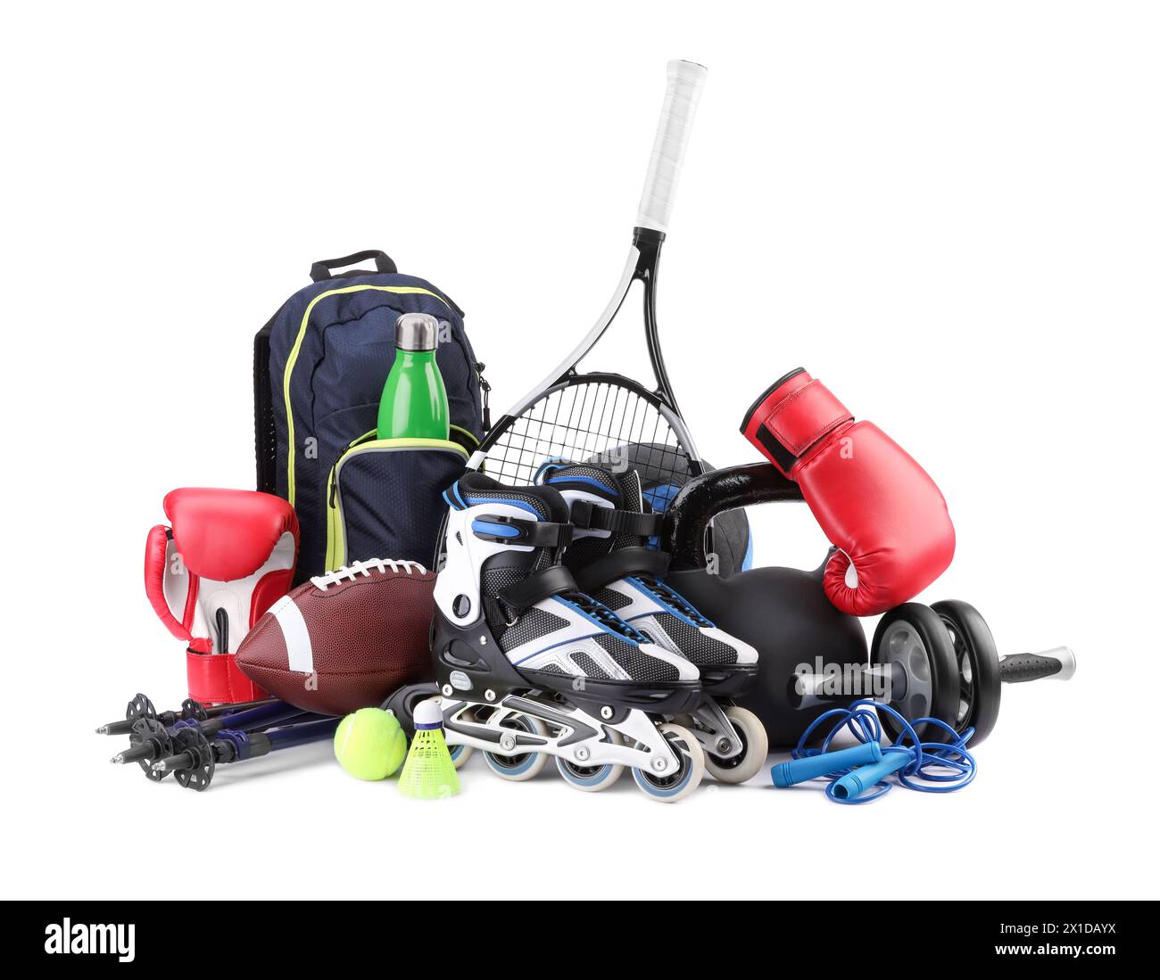 Many different sports equipment isolated on white Stock Photo - Alamy