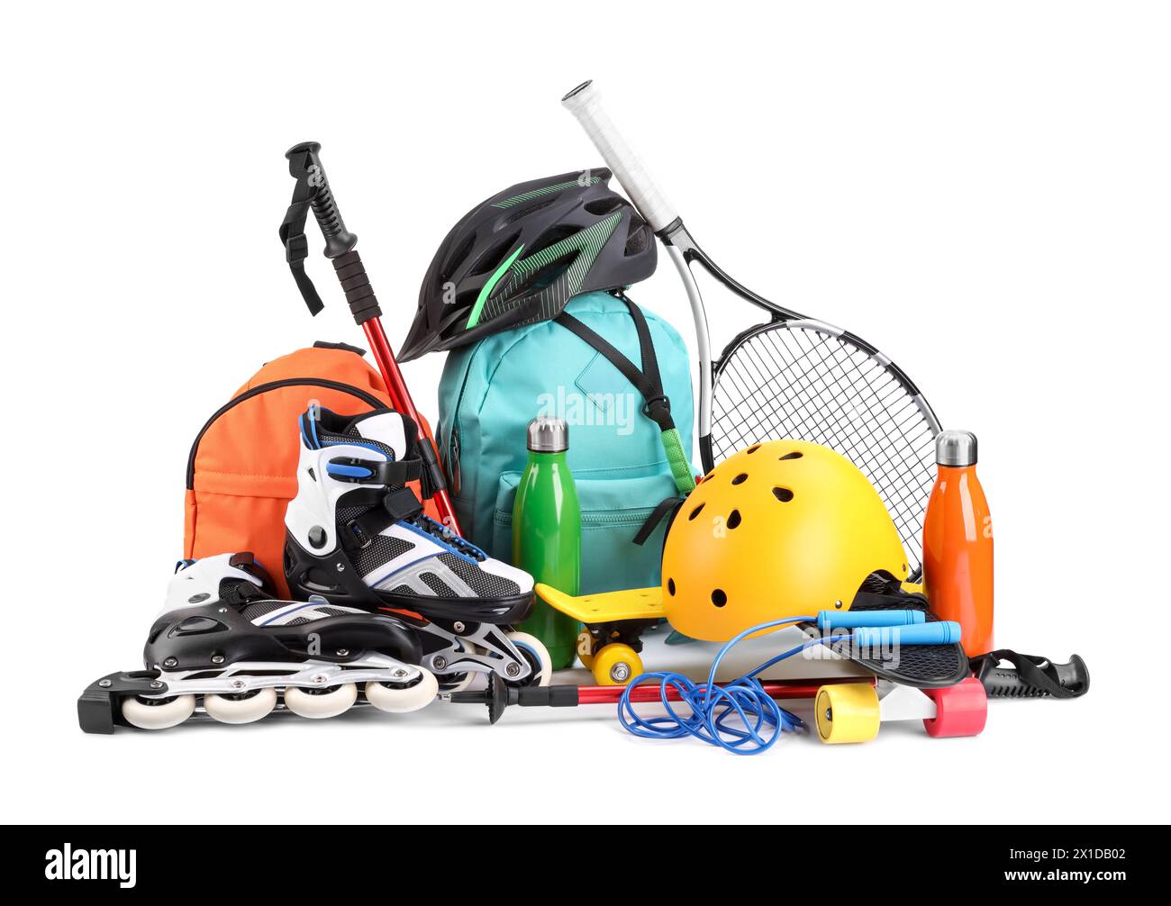 Many different sports equipment isolated on white Stock Photo - Alamy