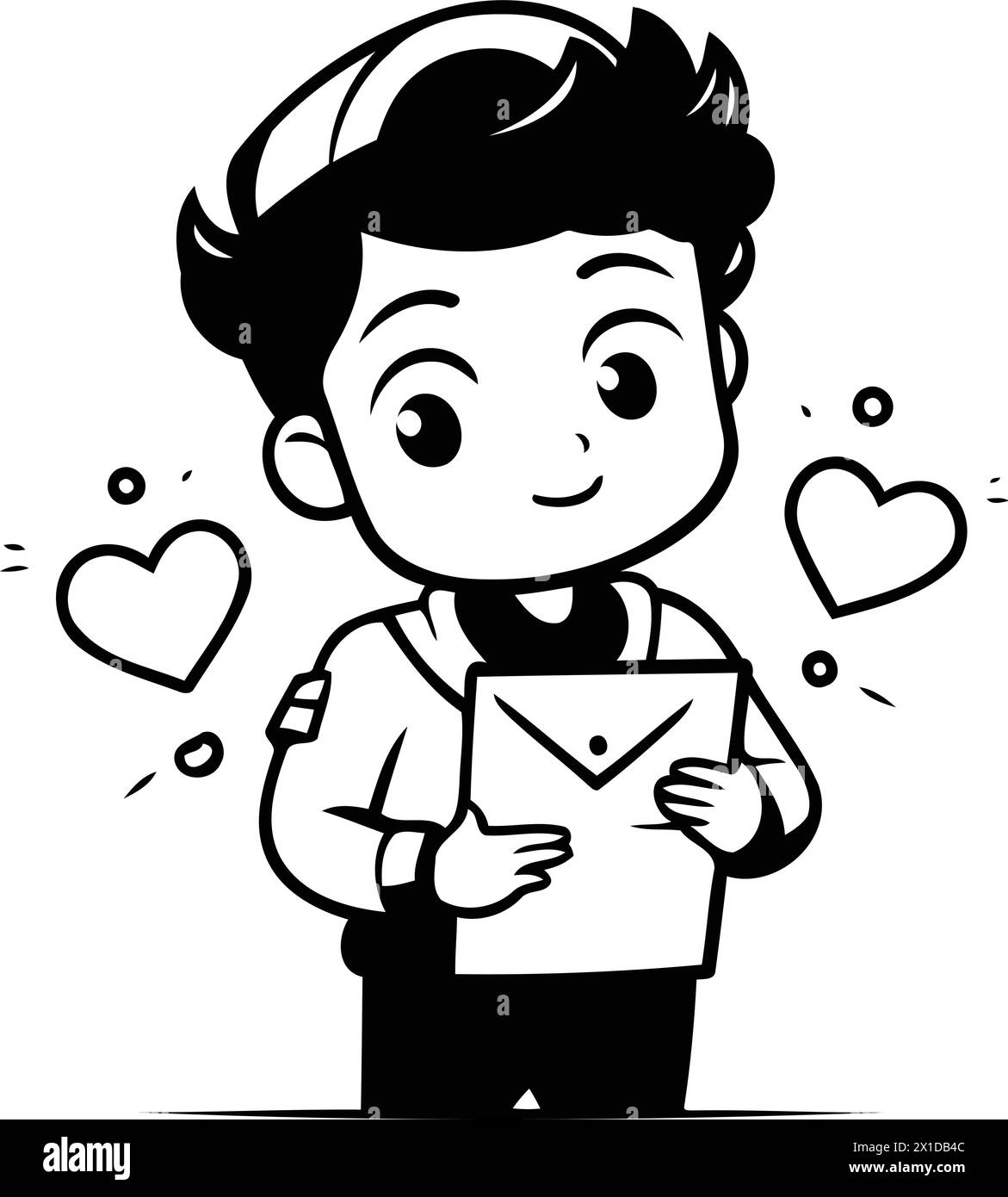 Boy holding envelope and sending letter. Vector illustration in cartoon ...