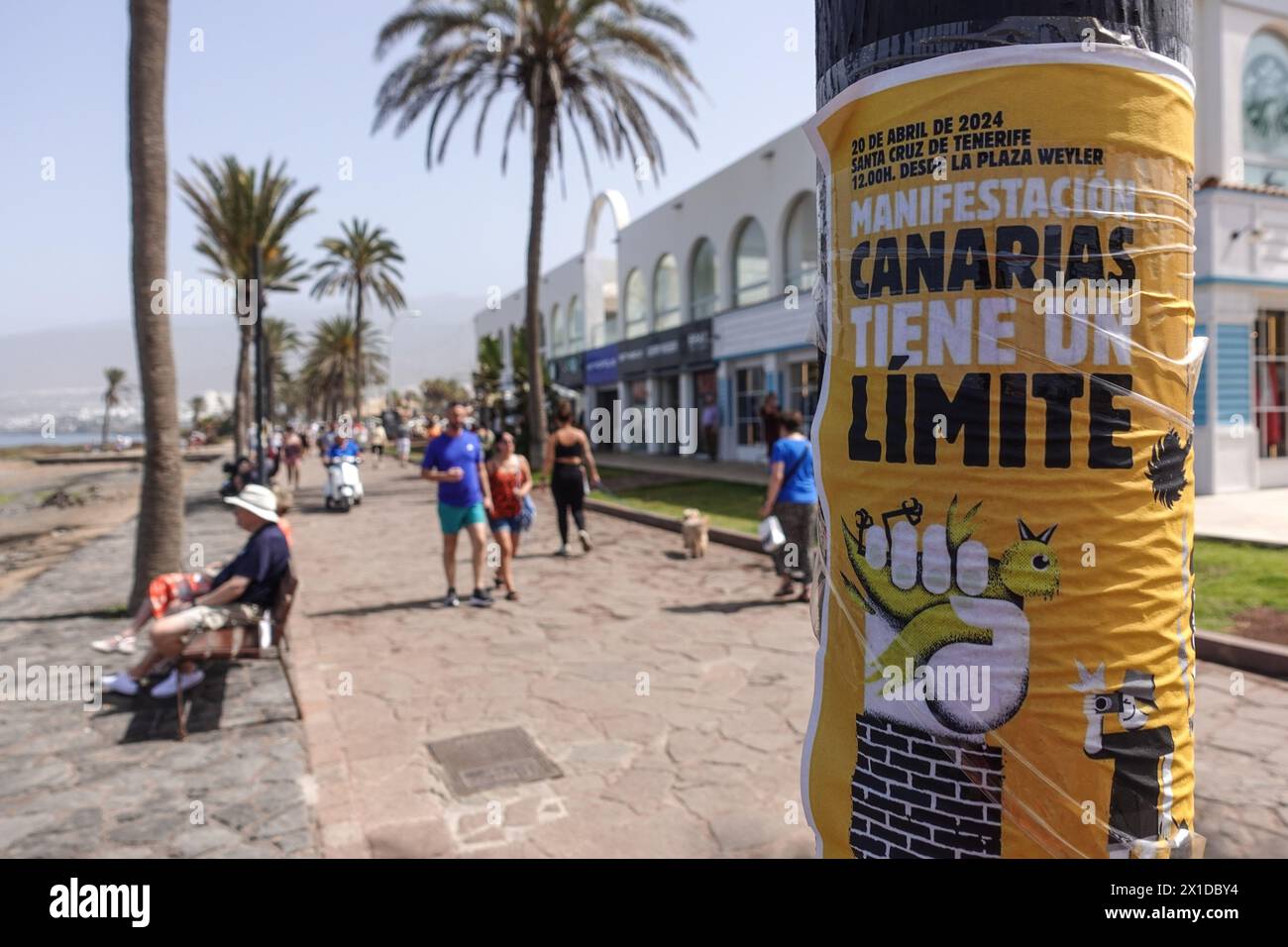 Los Cristianos, Tenerife, April 16th 2024 - Tourists walk past Anti ...