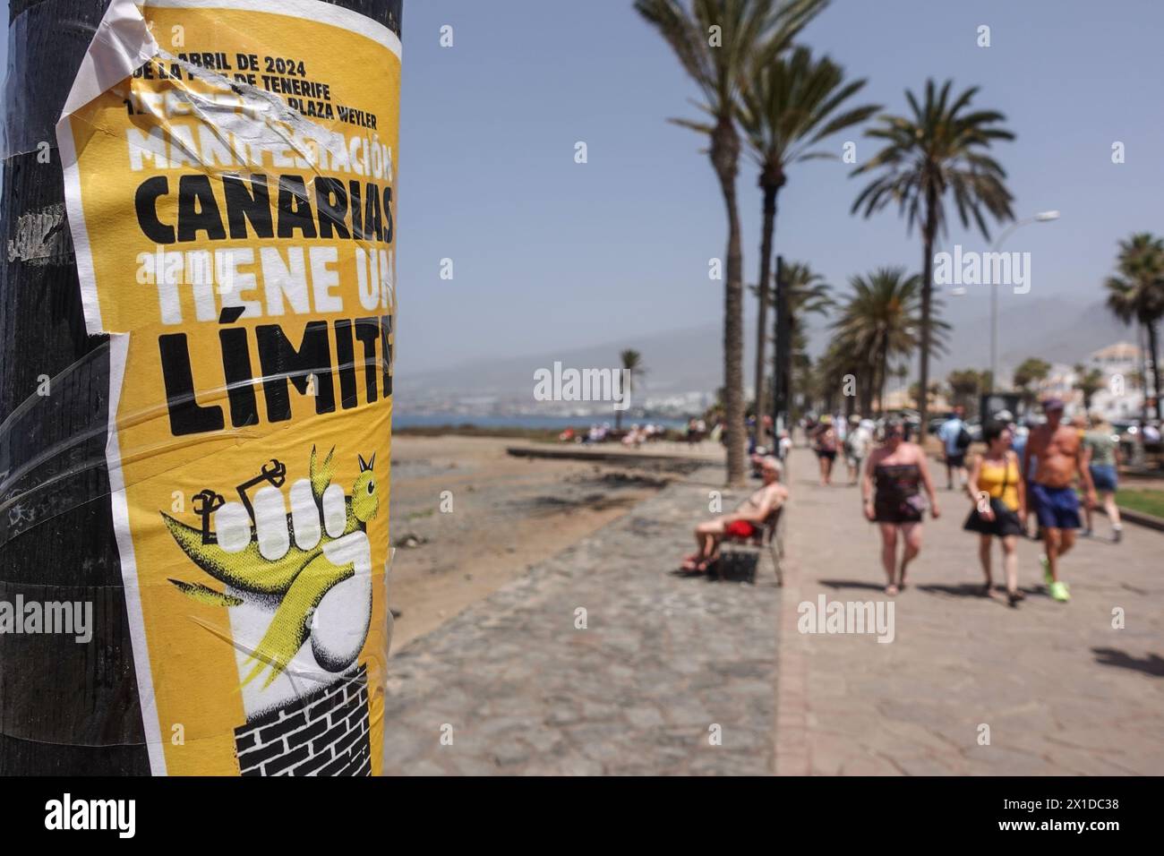 Los Cristianos, Tenerife, April 16th 2024 - Tourists walk past Anti ...