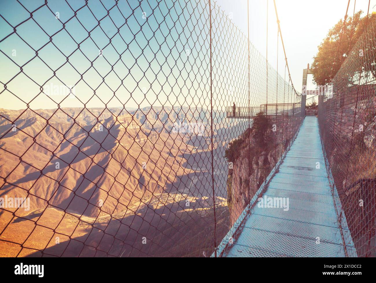 Man on the suspension bridge in Barrancas mountains, Mexico Stock Photo ...