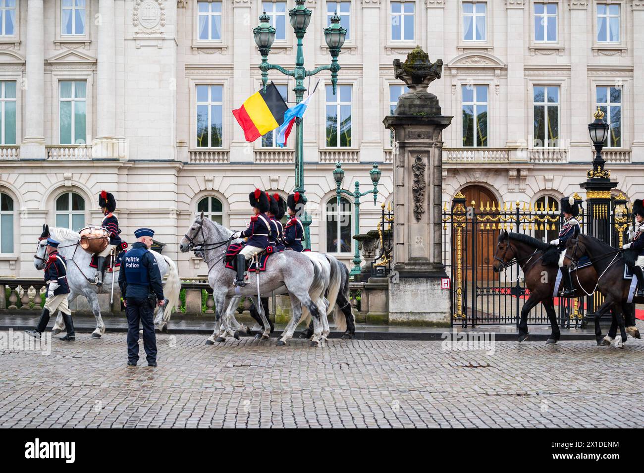 Brussels city center, Belgium, April 16, 2024 - The national cavalry at ...