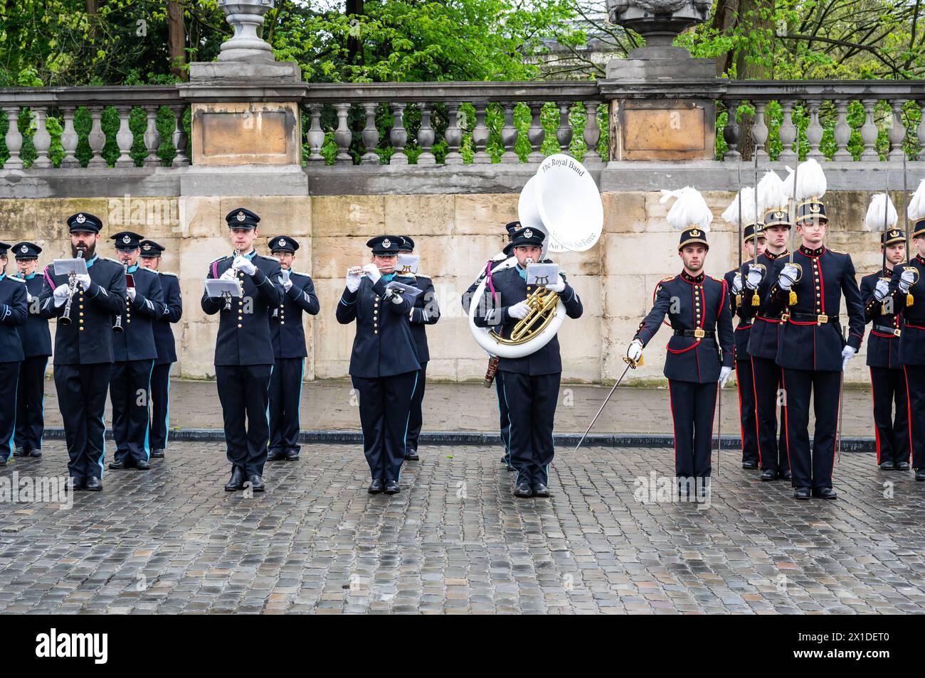 Brussels city center, Belgium, April 16, 2024 - The Royal band, a ...