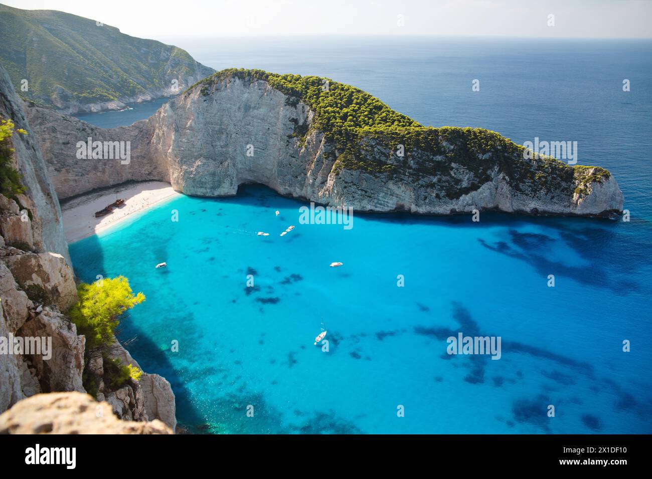 Navagio Beach Viewpoint, azure lagoon on Zakynthos Island, Greece Stock ...