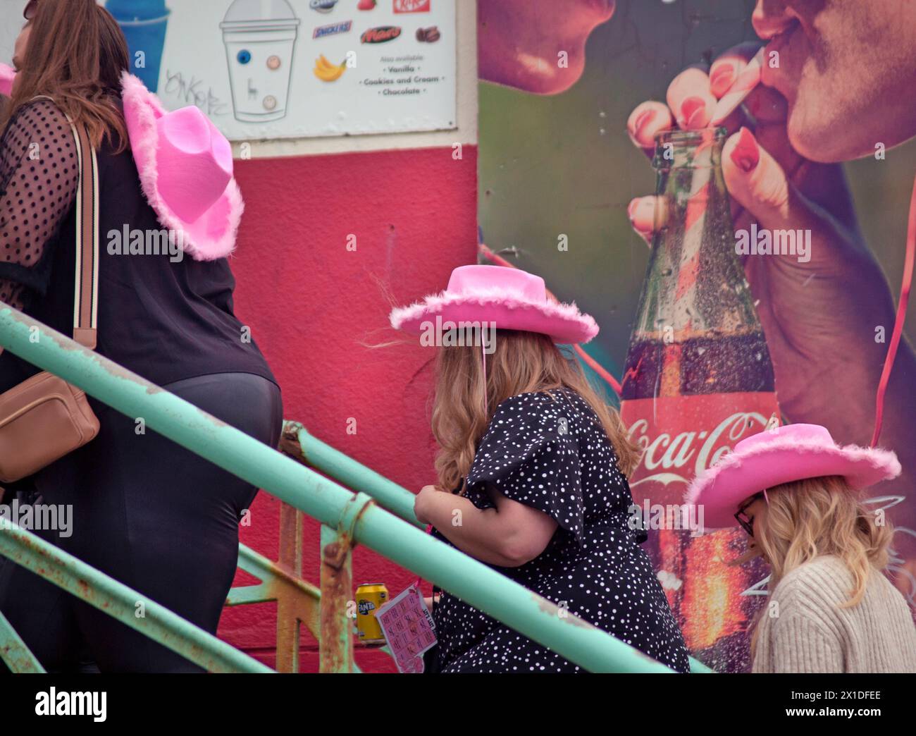 Pink cowboy hats are worn at a hen party in Brighton Stock Photo - Alamy