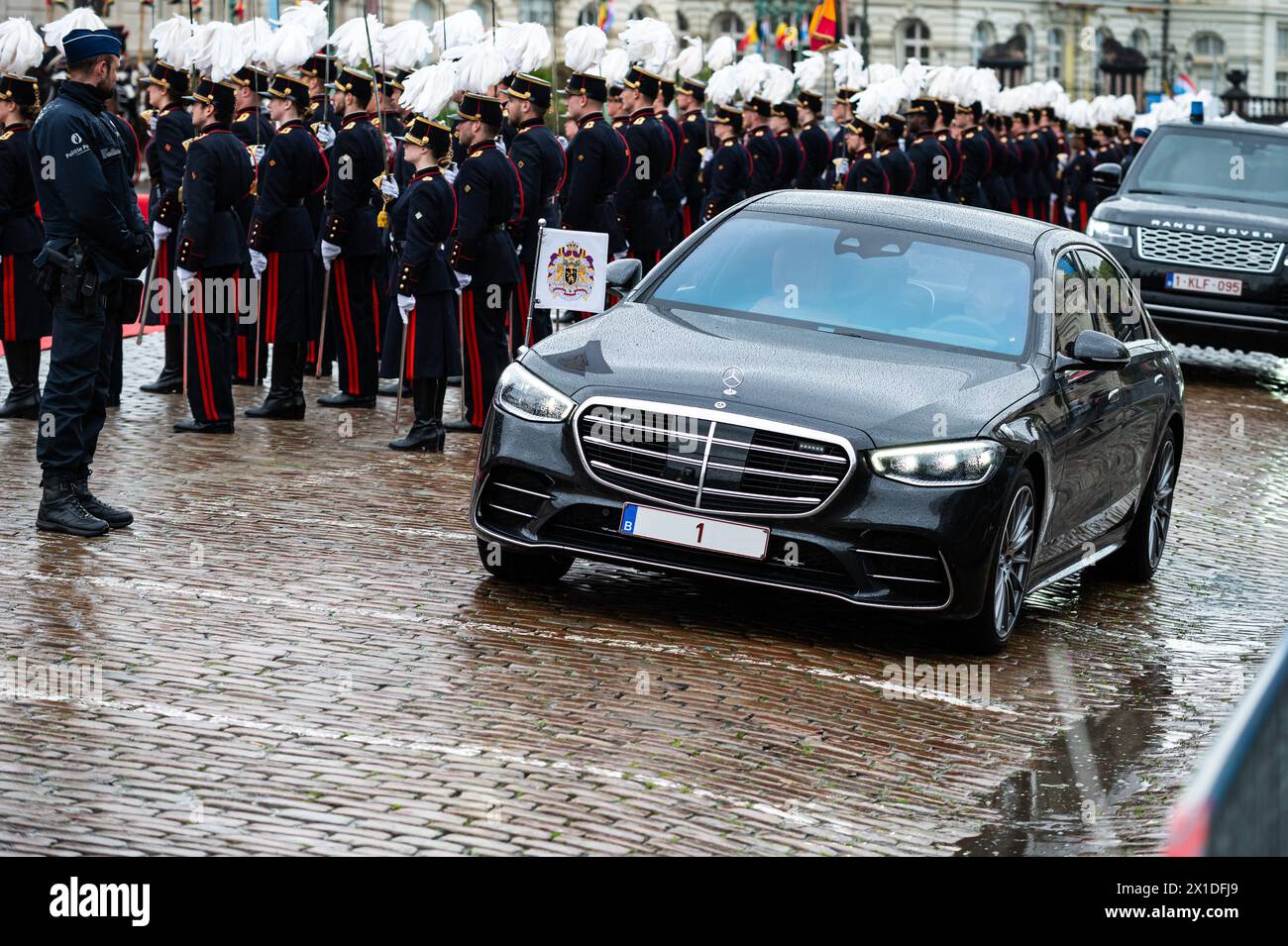 Brussels city center, Belgium, April 16, 2024 - Armed Mercedes state ...