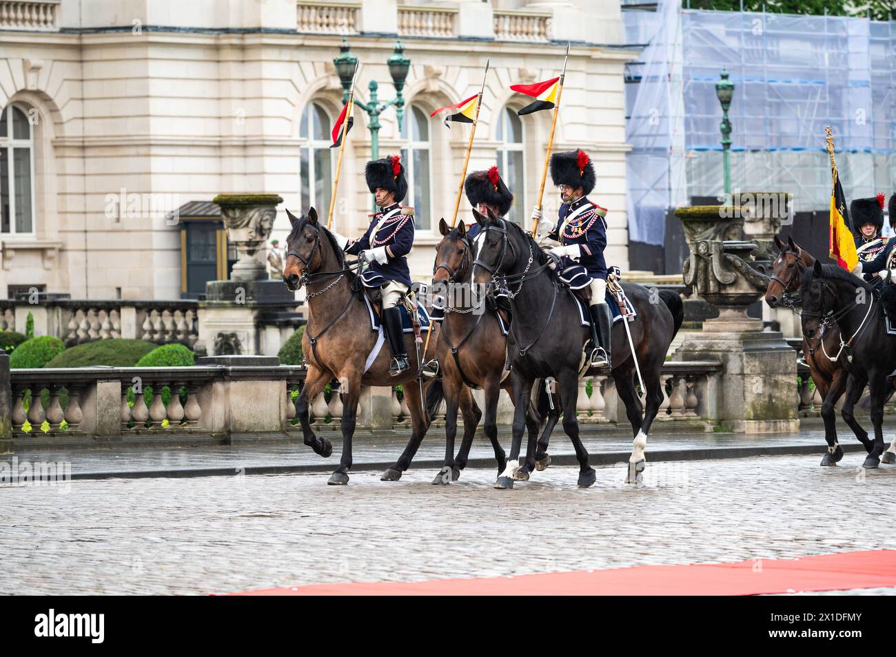 Brussels city center, Belgium, April 16, 2024 - The national cavalry at ...