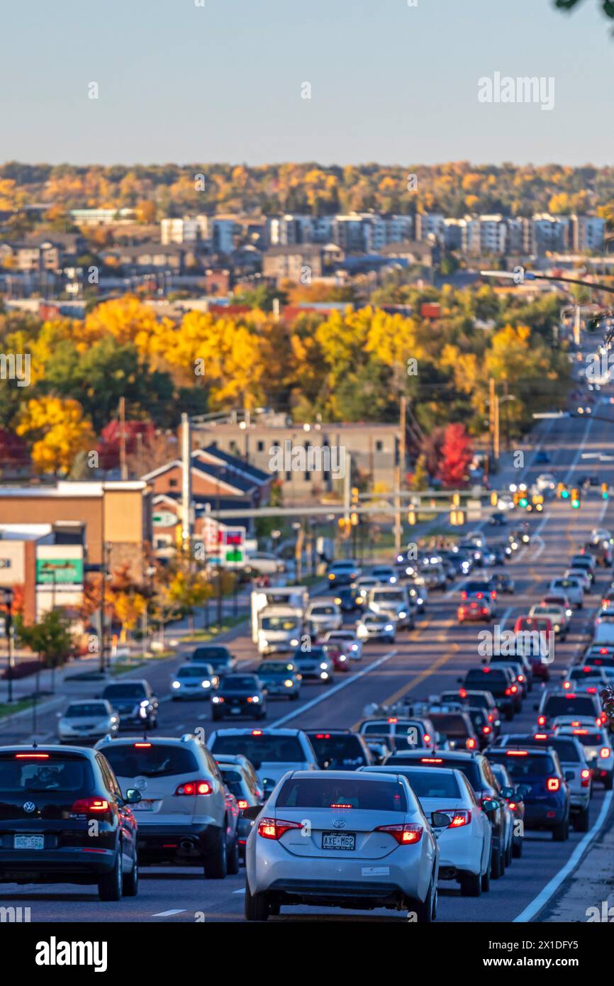 Wheat Ridge, Colorado - Rush hour traffic on Kipling Street in suburban ...