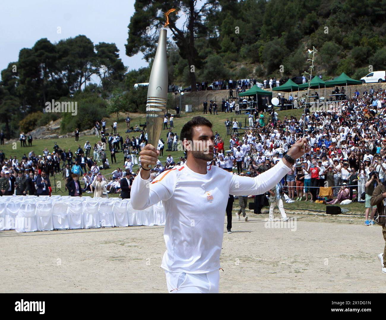 April 16, 2024, Olimpia, Greece: The first torchbearer, Greek Olympic ...