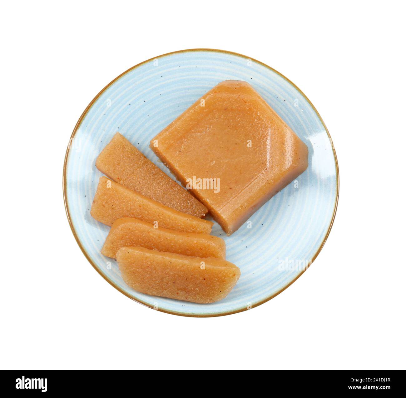 Delicious sweet quince paste isolated on white, top view Stock Photo ...