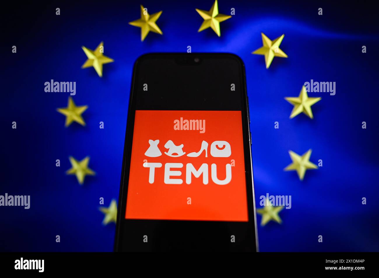 In this photo illustration, a TEMU logo is displayed on a smartphone ...