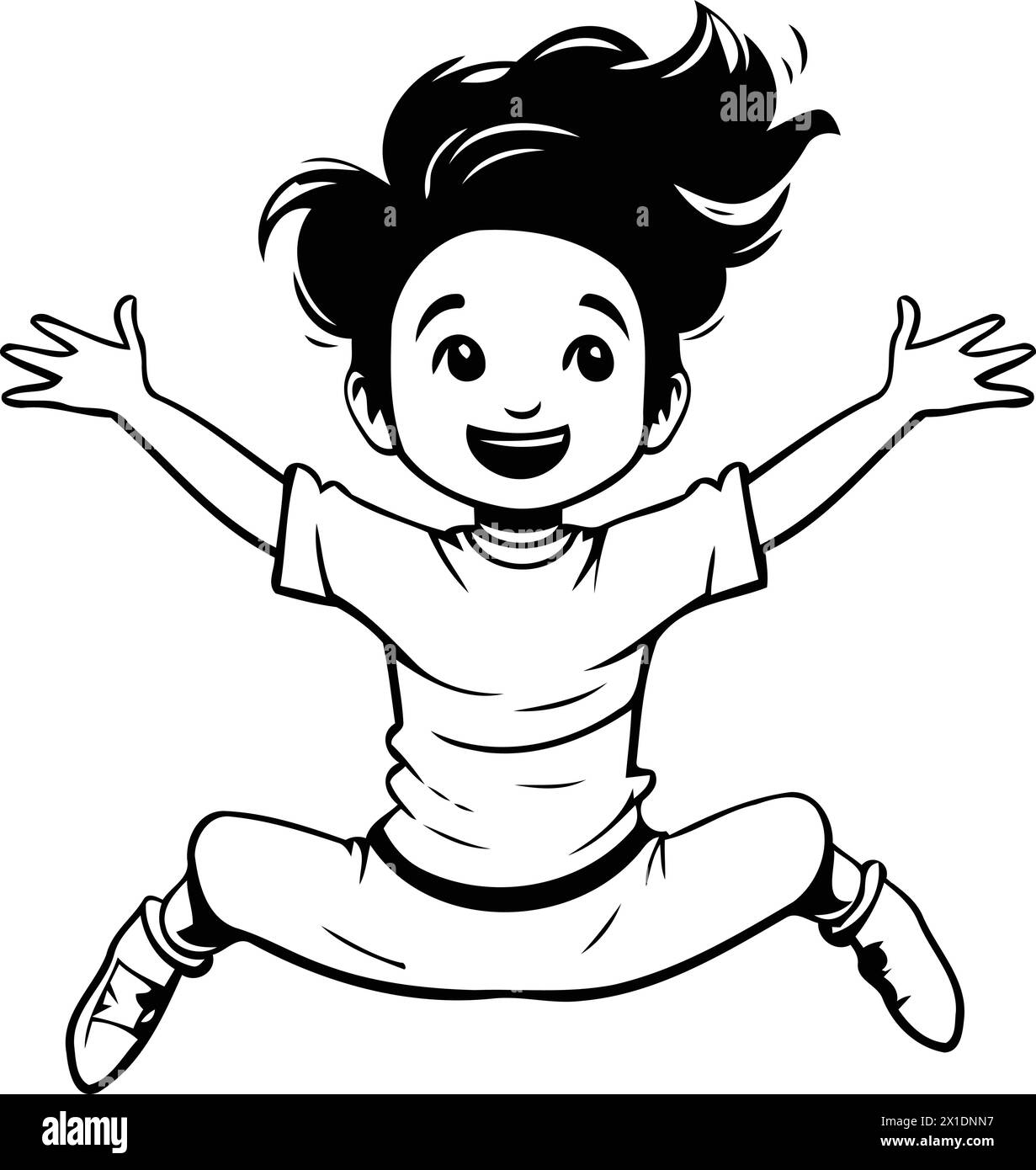 Vector Illustration Of A Happy Girl Jumping Isolated On A White