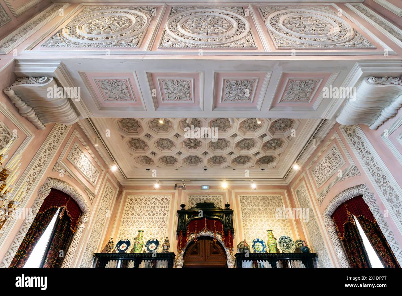 Impressive stateroom features ornate stuccos, the Pena National Palace ...